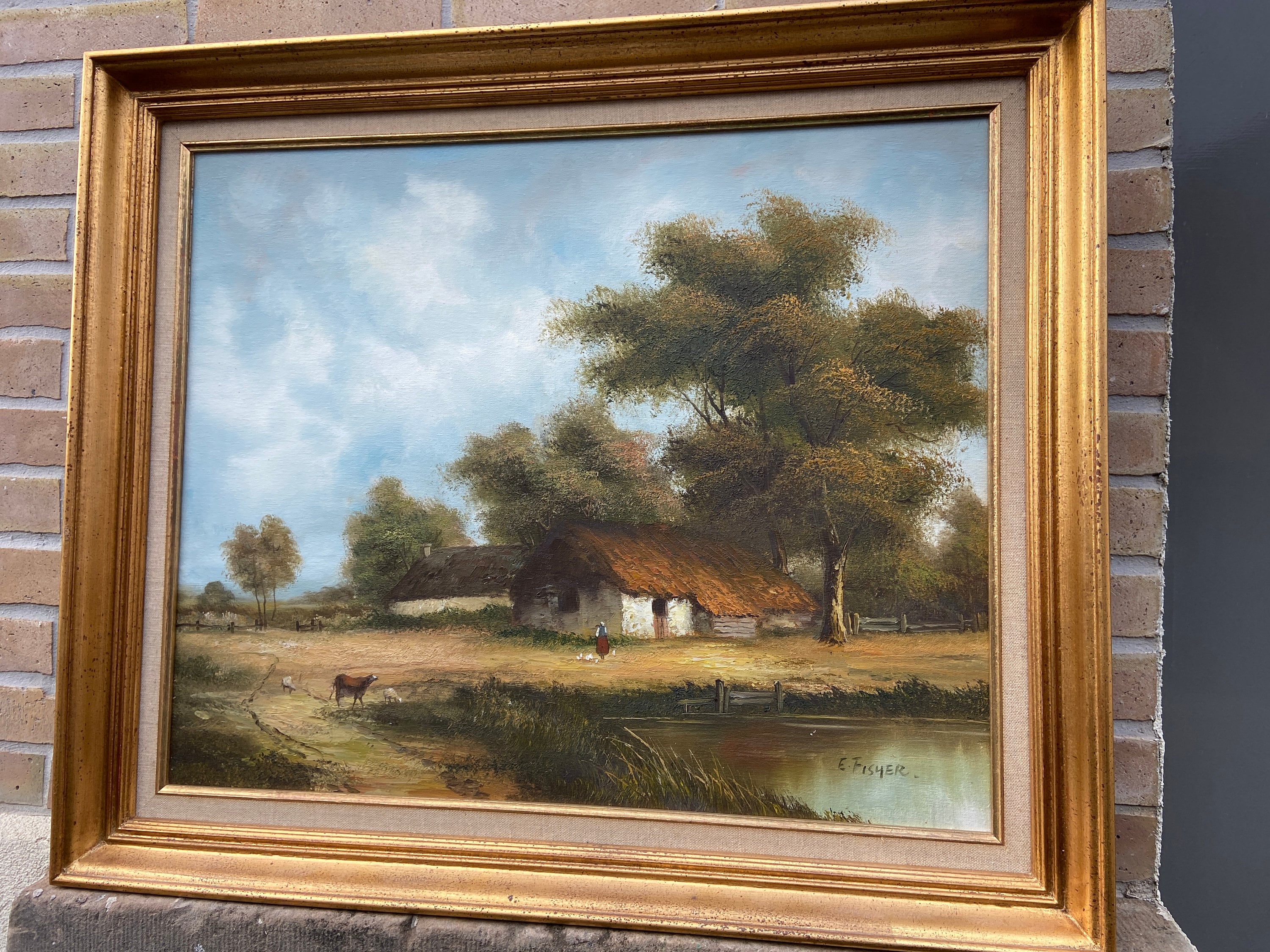 E Fisher Artist Framed Oil Painting On Canvas Signed E Fisher