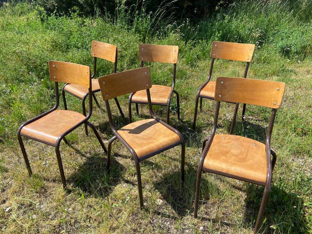 Ref 897 Set of 6 Industrial School Chairs Vintage School Communities ...