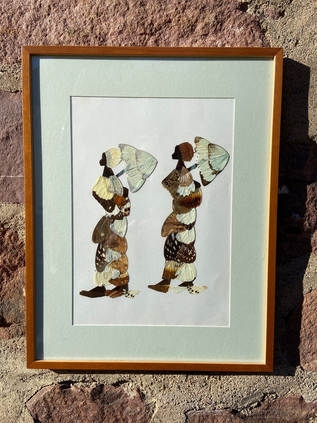 Ref 129 Vintage Painting African Marquetry in Butterfly Wings Cabinet ...