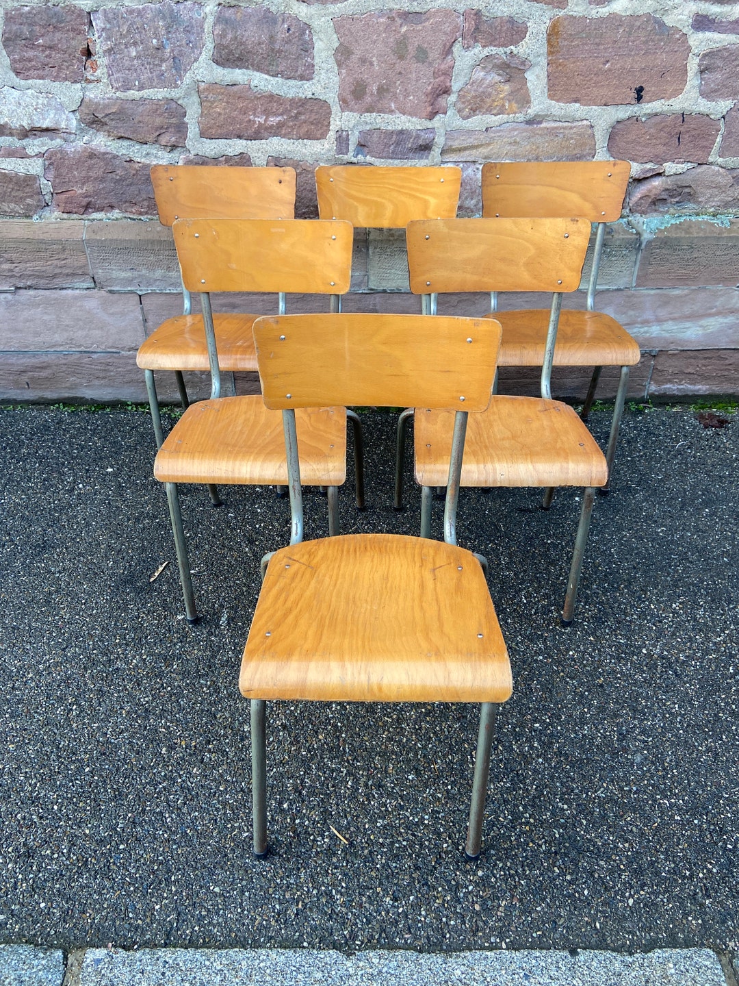 Ref 361 Set of 6 Scandinavian Industrial School Chairs Vintage French ...