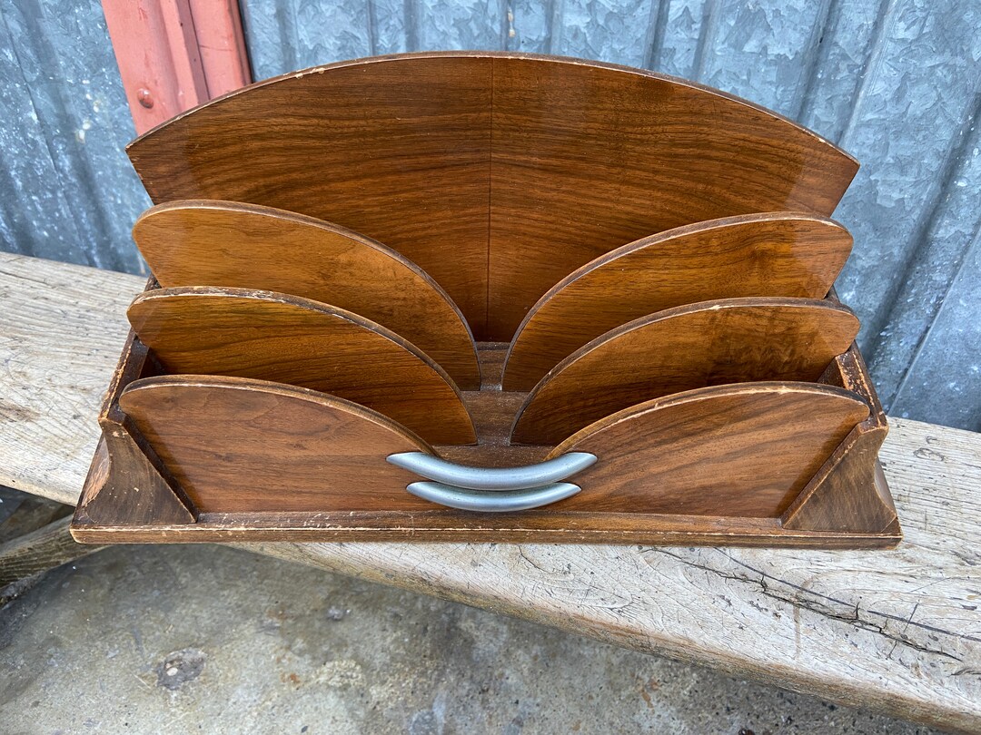 Vintage French Wood Desk Letter Box Antique Wooden Office Letter Holder ...