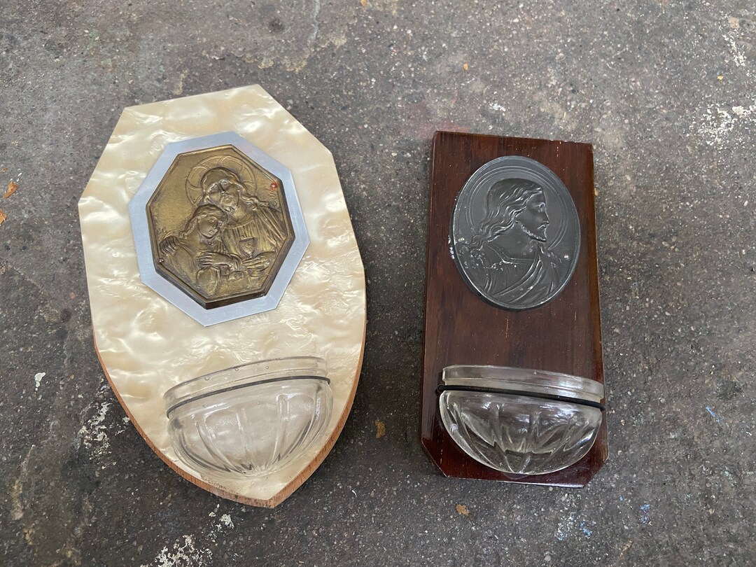 Set of 2 Old Church Fonts Cross Crucifix Fonts Ancient Christ in Wood ...