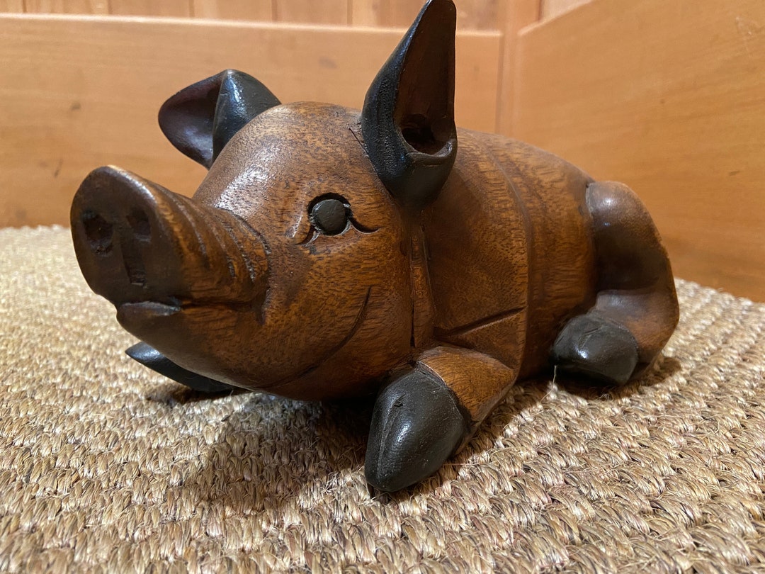 Vintage 1980's Carved Wood French Statue Old Pig Statue Butcher Shop in ...