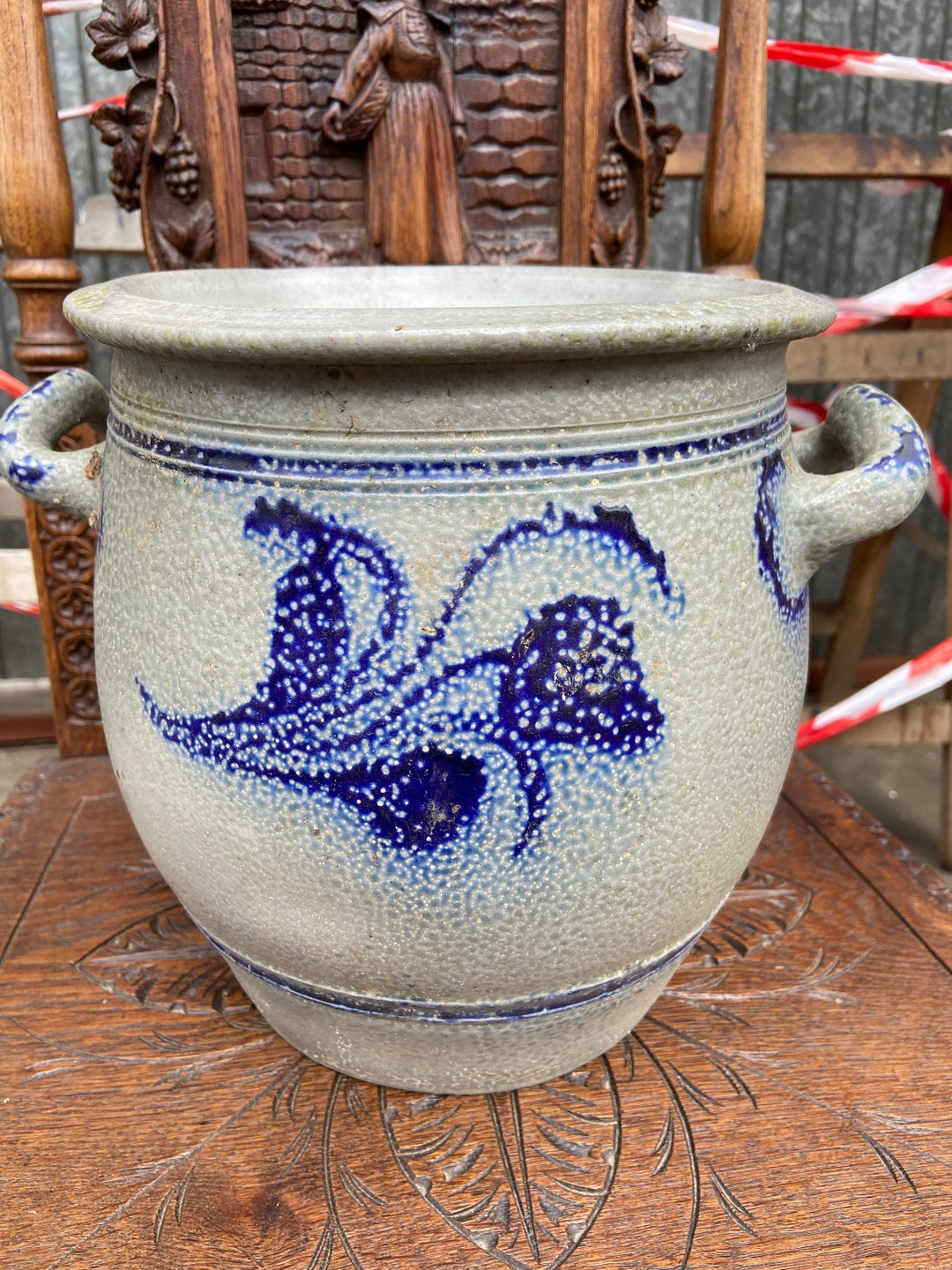 REF 724 Antique 4 Liters French Betschdorf ALSACE Salt Blue Stoneware ...