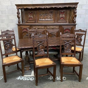 Breton Dining Set Farmhouse Table, Breton Style Oak Sideboard 6 Chairs ...