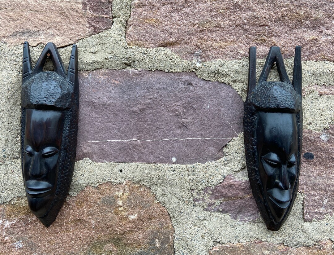 Pair of Statues Mask Wall Mask African Bust in Vintage Wood - Etsy