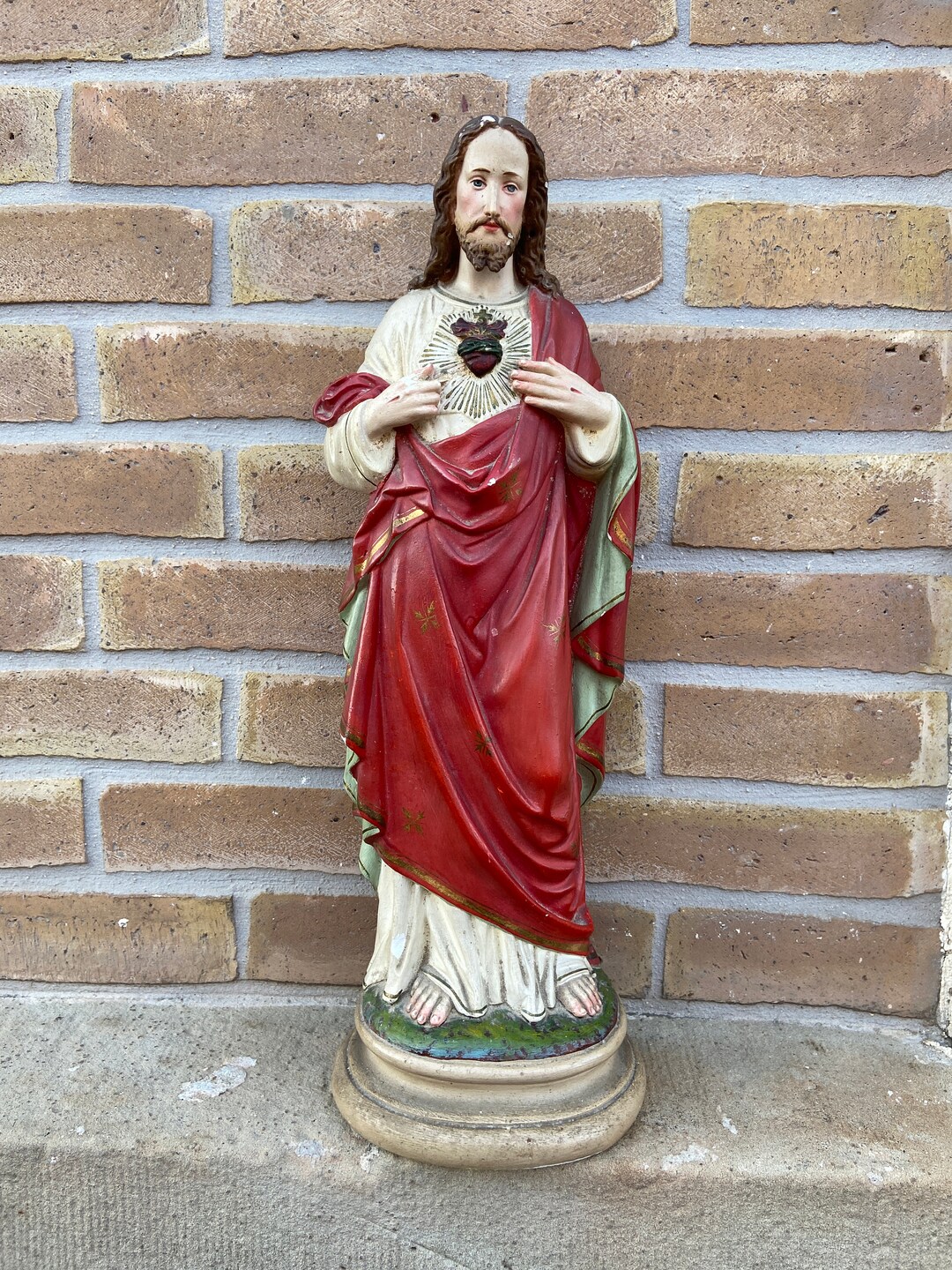 Religious Statue Jesus Christ Polychrome Plaster Vintage 1900s French ...