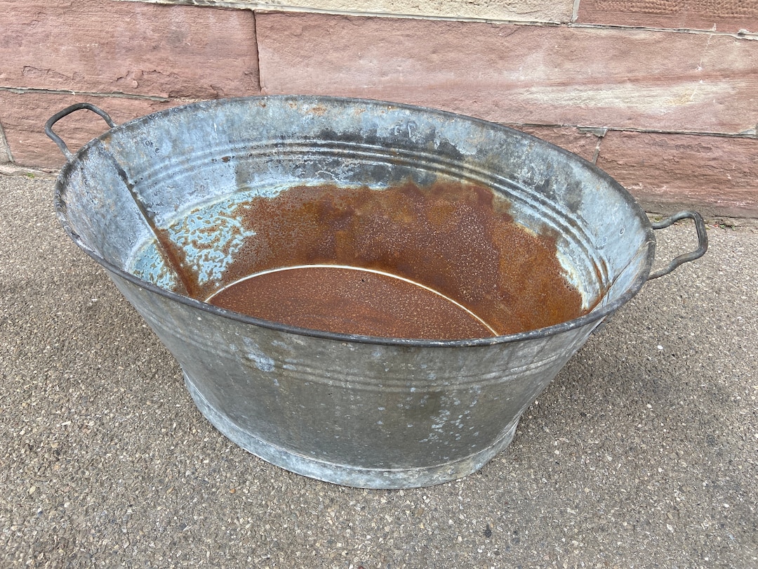 Ref 657 Very Large Vintage Zinc Basin 70 Liters French Thick Galvanized ...