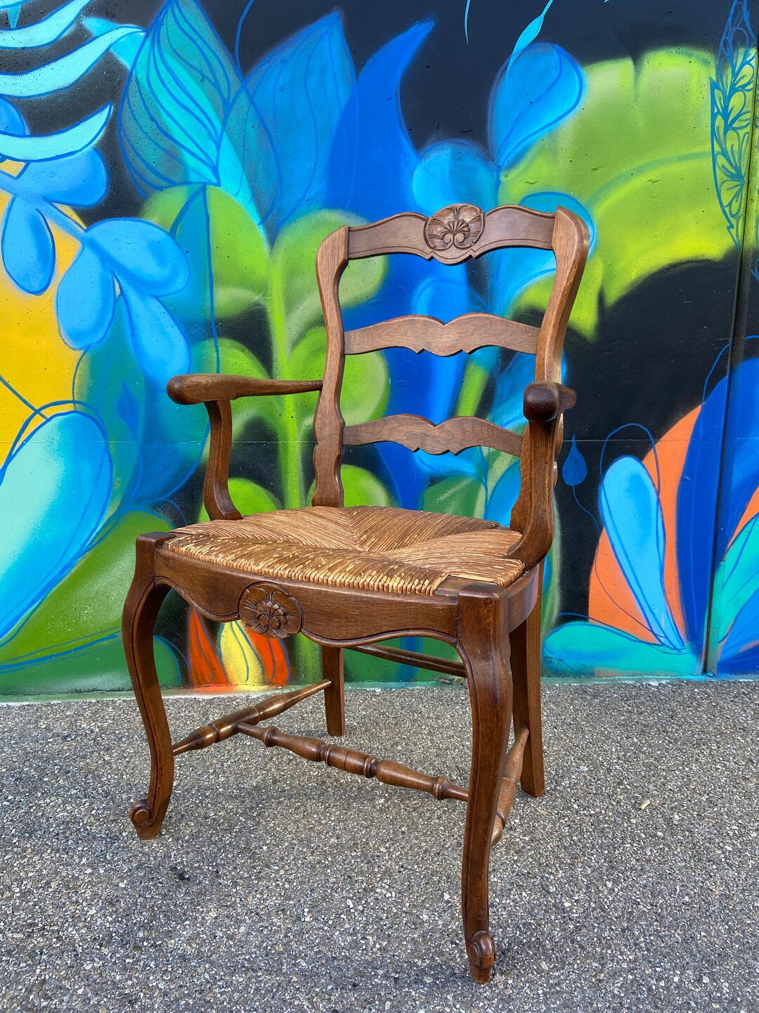 Fauteuil Paillé Rustique Style Louis XV En Chêne French Provence ...