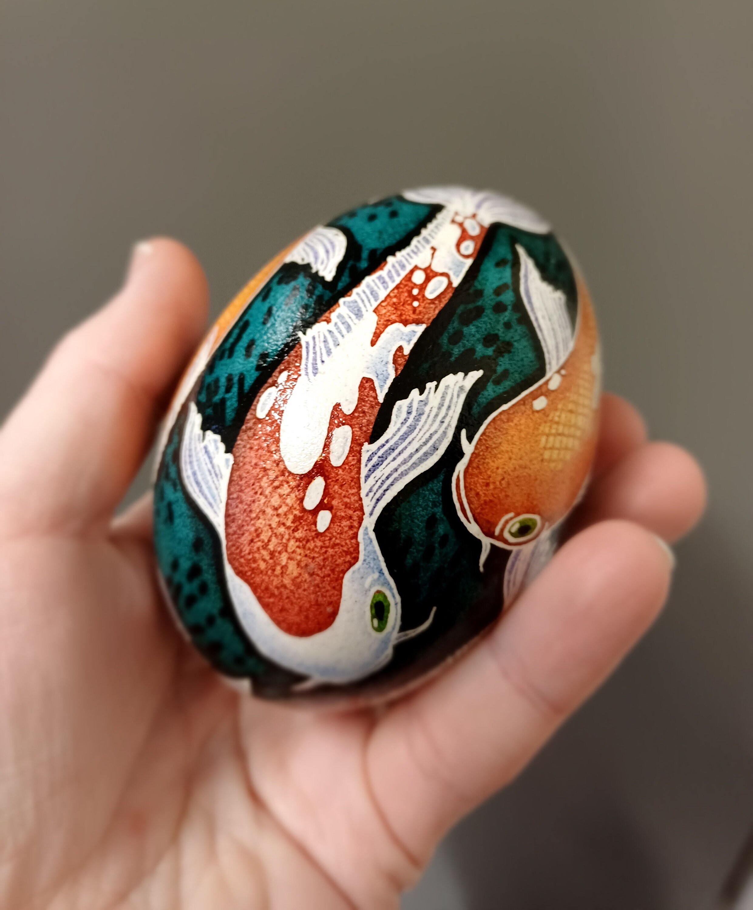 Koi Fish / Handmade Modern Easter Egg/ Modern Pysanka / Decorated Goose ...