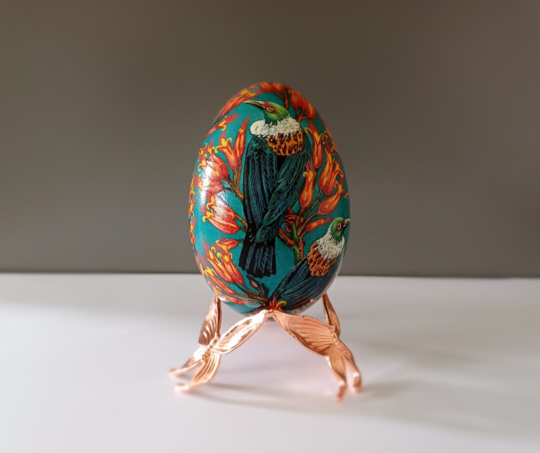 Tui Birds on Harakeke Flower, Goose Egg, Modern Pysanka, Decorated Eggs ...