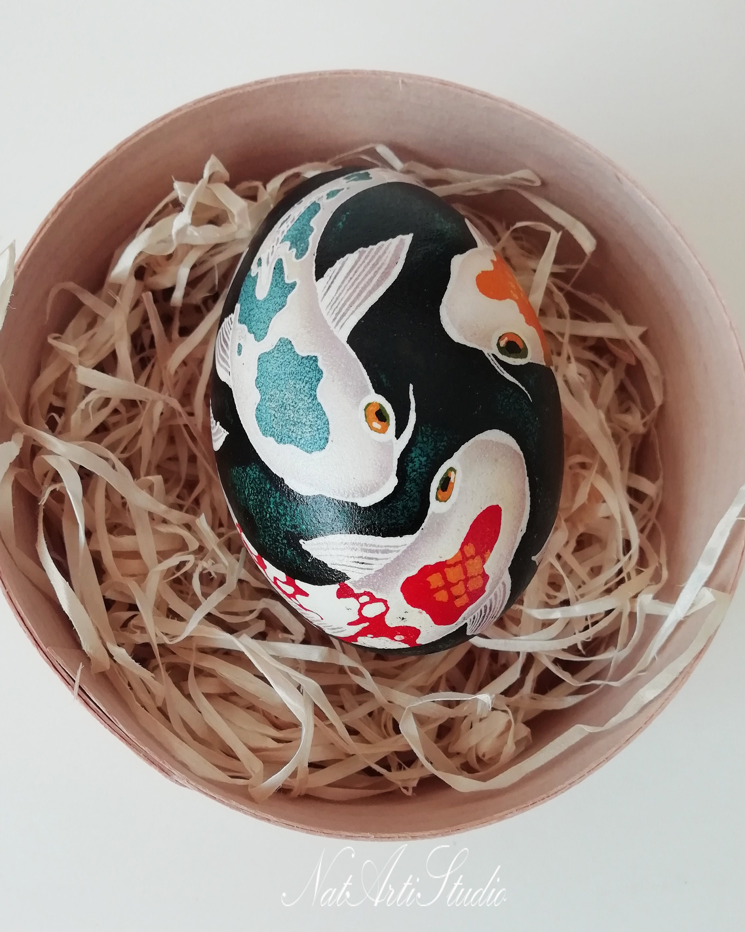Koi Fish / Handmade Modern Easter Egg/ Modern Pysanka / Decorated Goose ...