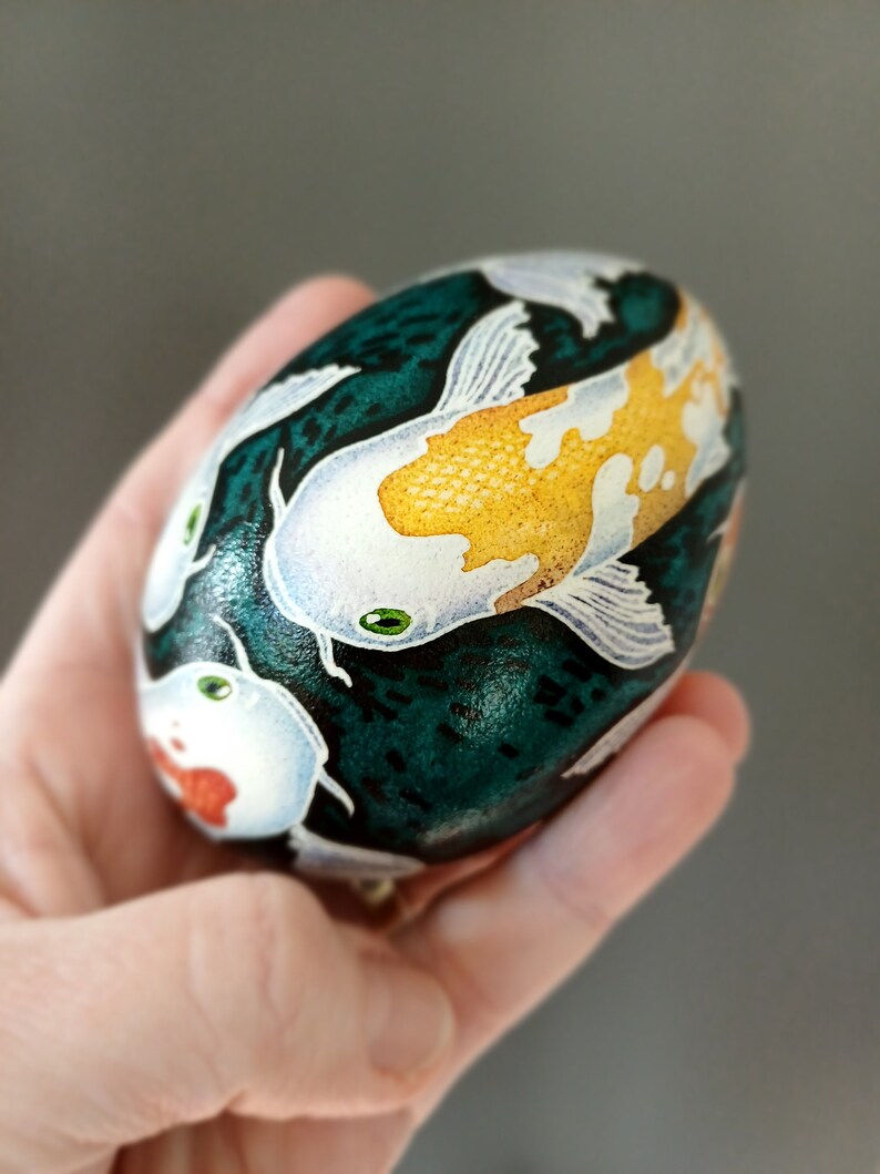 Koi Fish / Handmade Modern Easter Egg/ Modern Pysanka / Decorated Goose ...