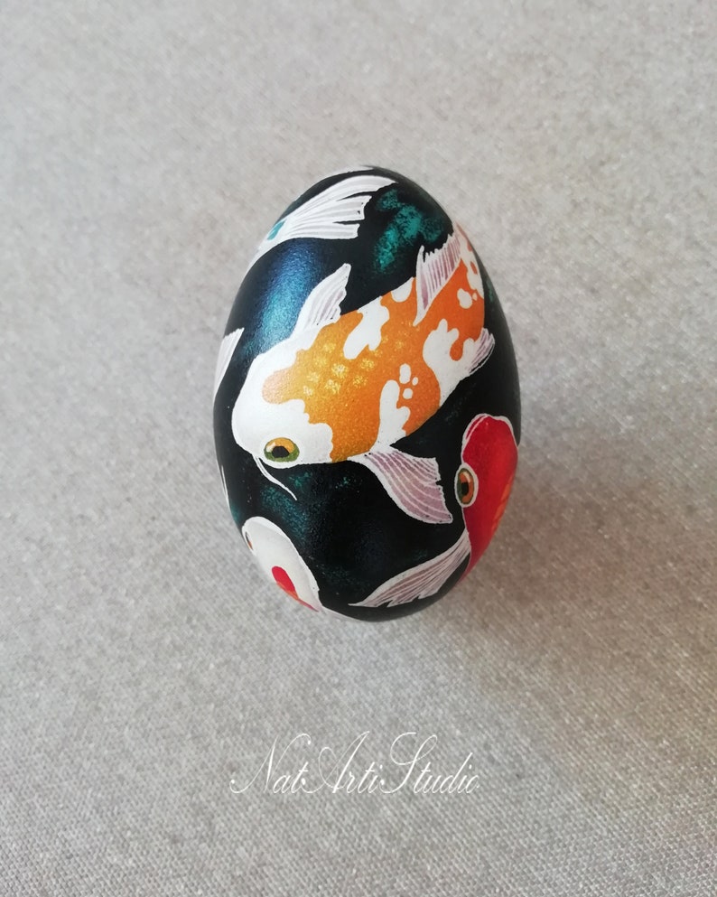 Koi Fish / Handmade Modern Easter Egg/ Modern Pysanka / Decorated Goose ...