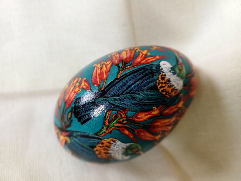 Tui Birds on Harakeke Flower, Goose Egg, Modern Pysanka, Decorated Eggs ...