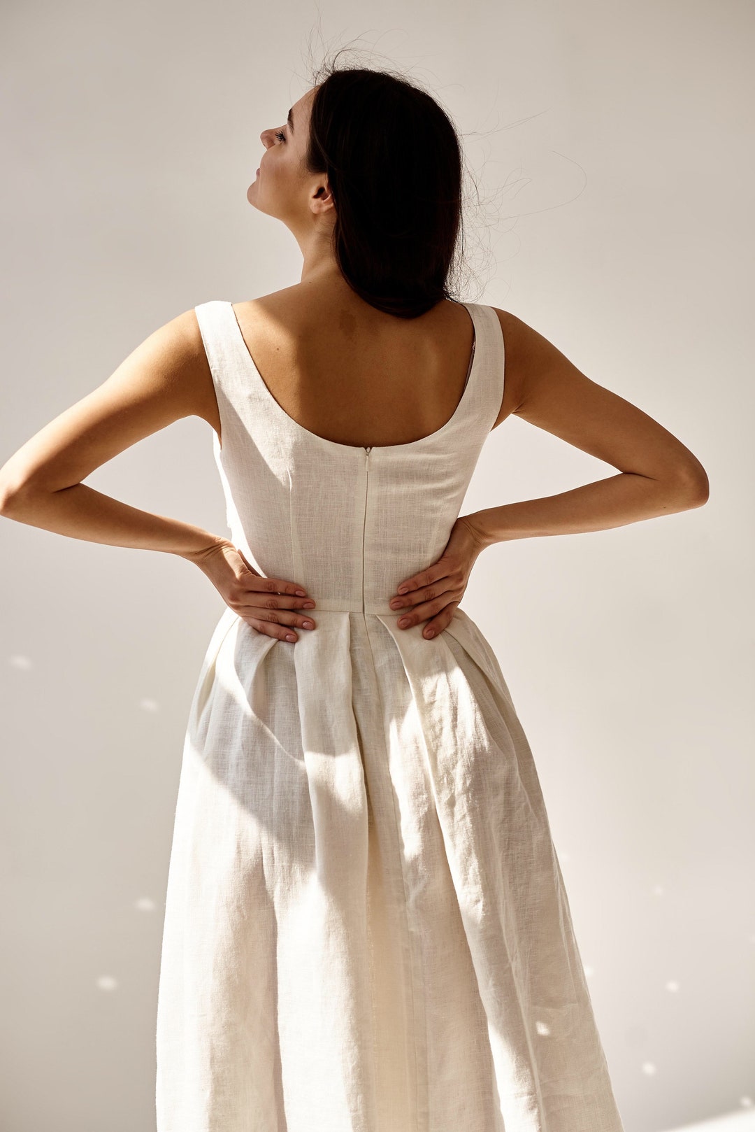 FIONA IVORY SUNDRESS With Pockets, White Vintage Women Midi Sundress ...