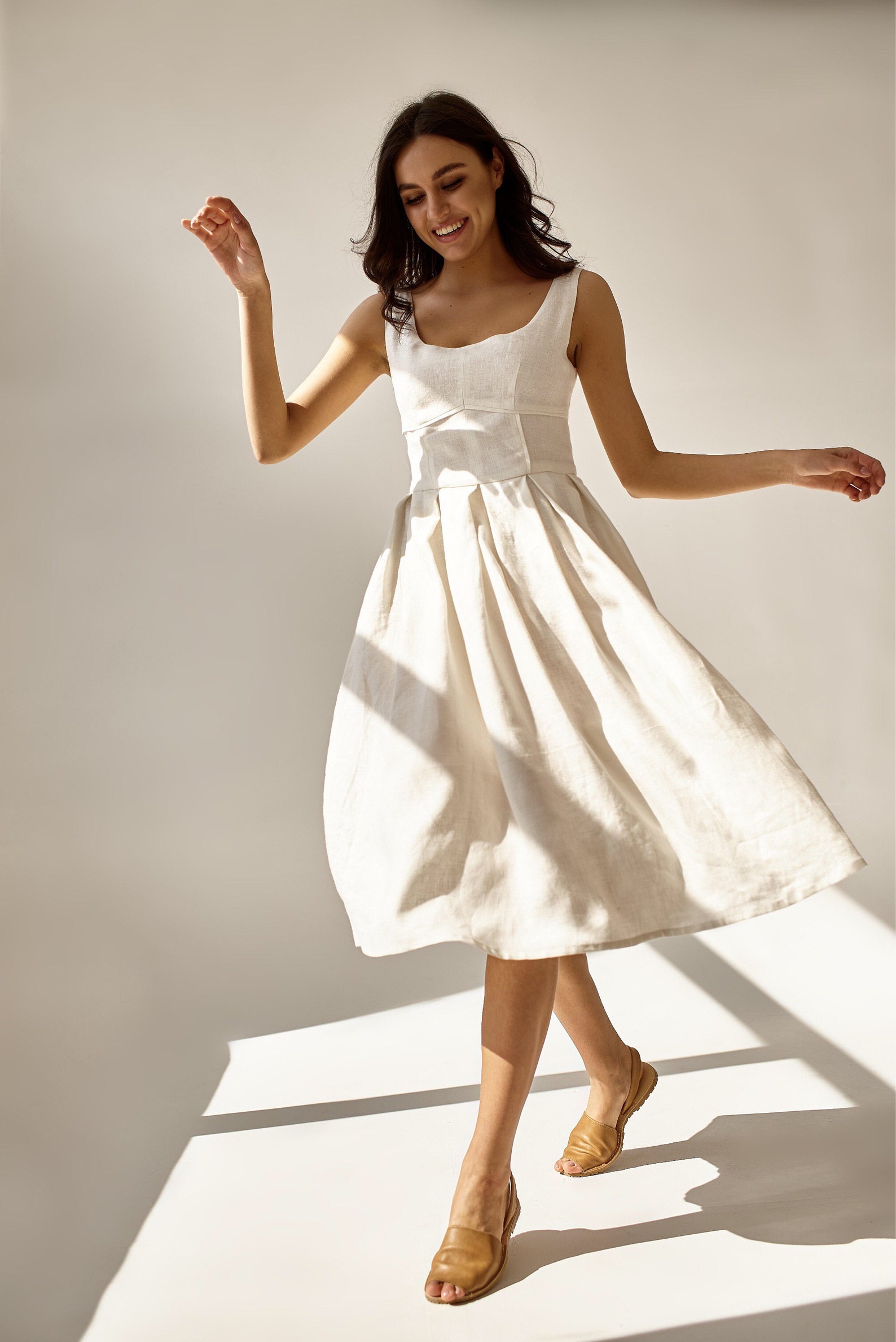 FIONA IVORY SUNDRESS With Pockets, White Vintage Women Midi Sundress ...