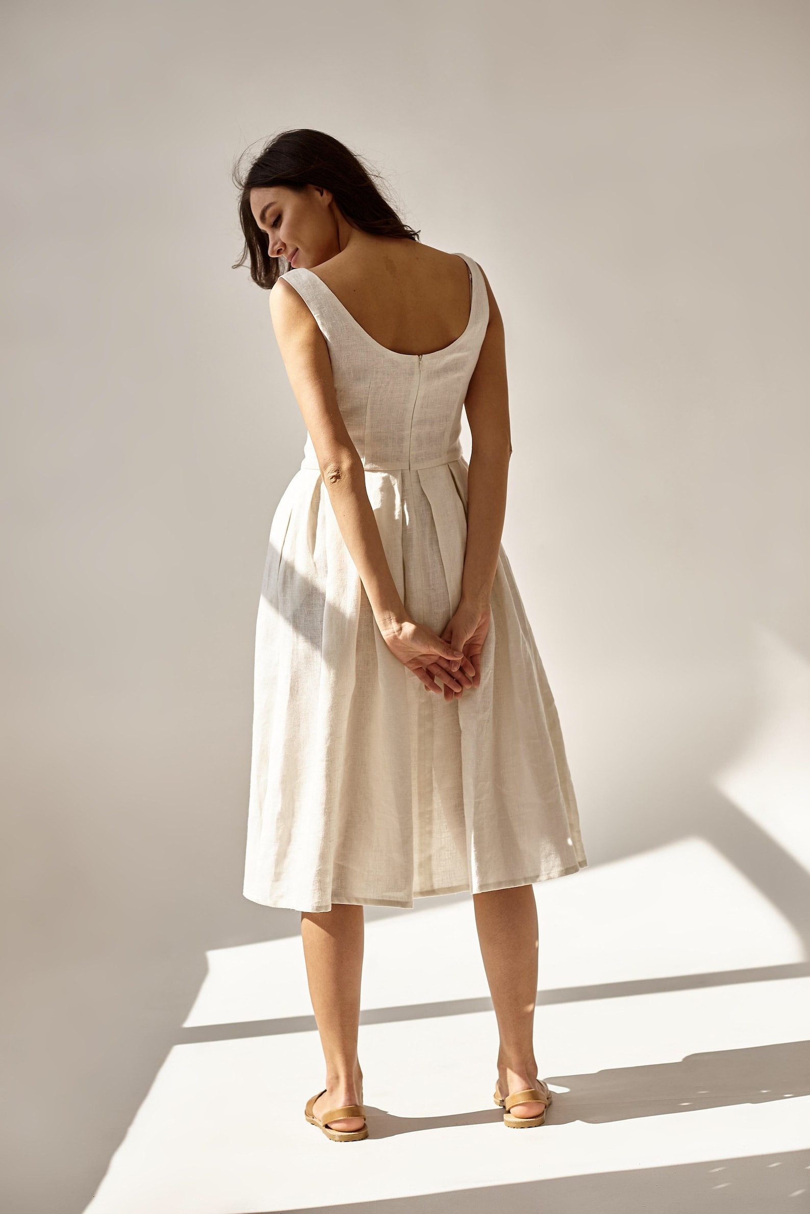 FIONA IVORY SUNDRESS With Pockets, White Vintage Women Midi Sundress ...