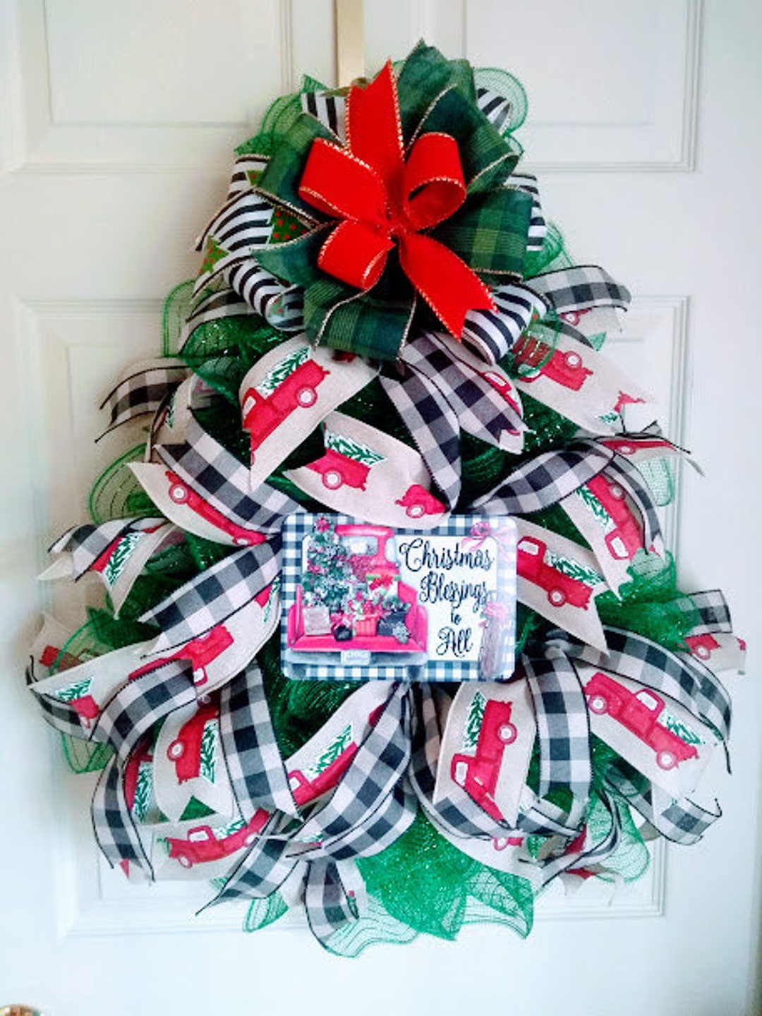 Red Truck Tree, Wall Tree, Front Door Christmas, Buffalo Plaid Tree ...