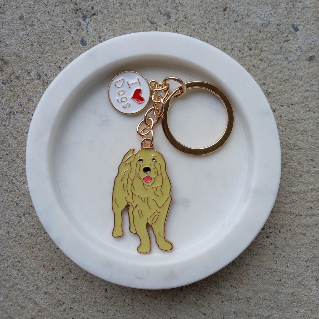 Golden Retriever Dog Gold Keychain Keyring With I Love Dogs Charm - Etsy