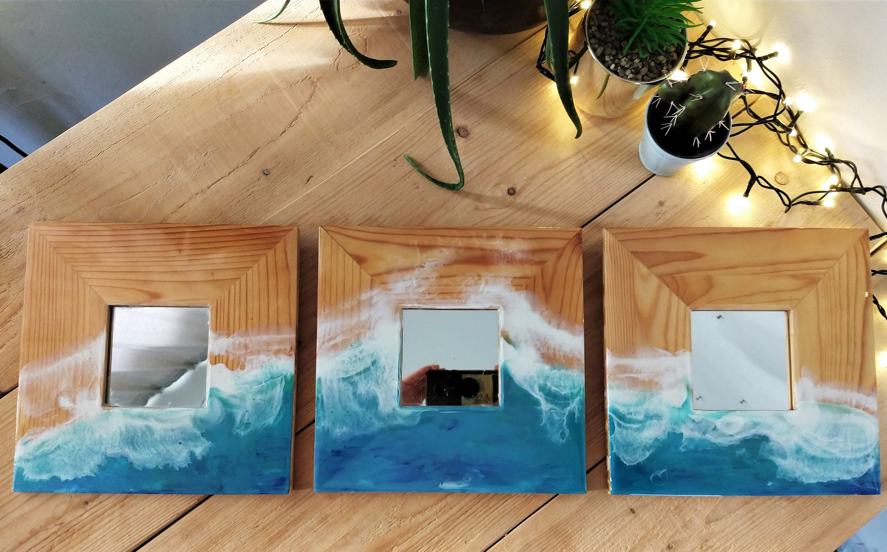 Epoxy Resin Beach Art Mirrors, Set of 3, Triptych, Ocean, Sea Side - Etsy