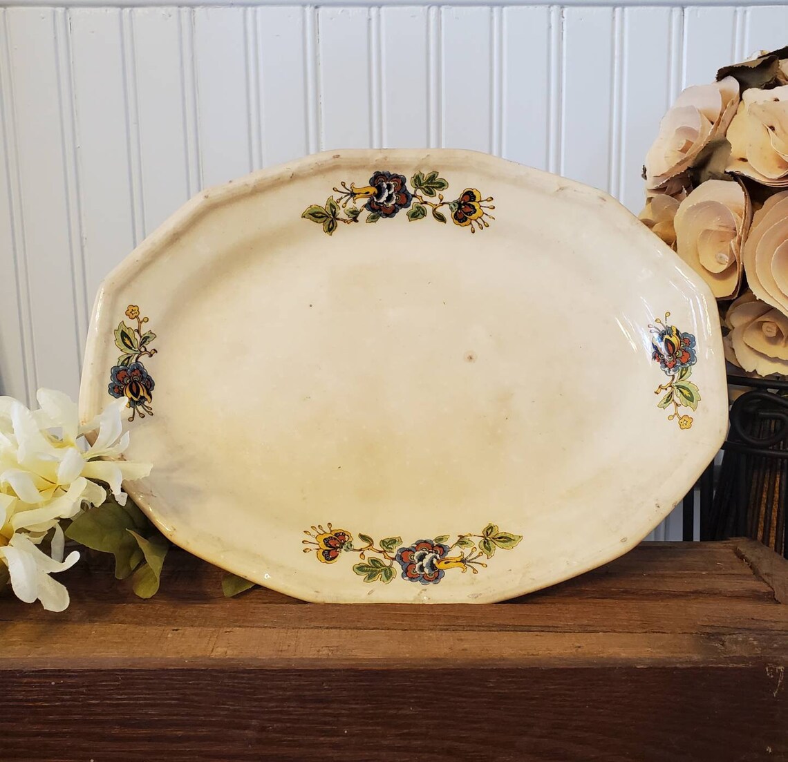 Antique Transferware Platter Vintage Serving Platter Funky Floral ...