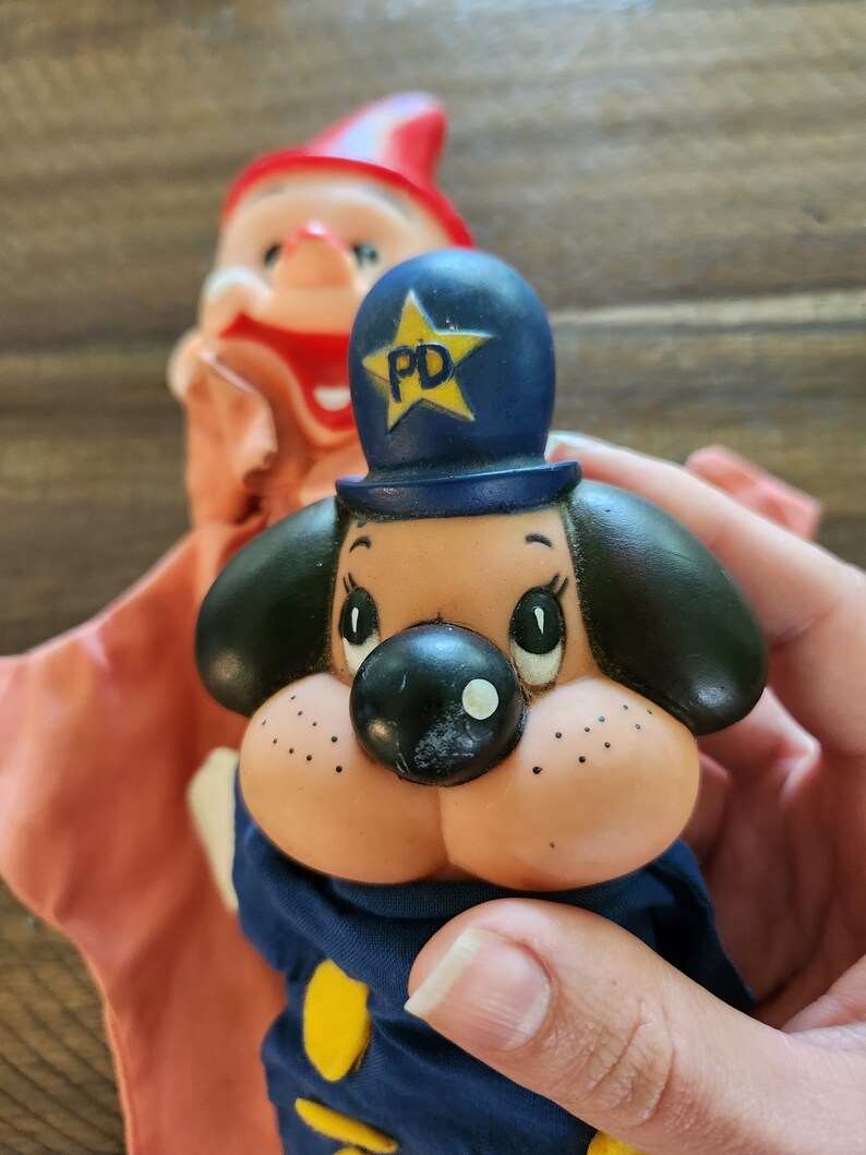 Vintage Hand Puppets Dopey and Police Dog Puppets Bath Toy - Etsy