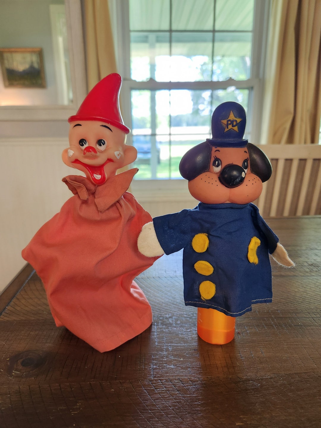 Vintage Hand Puppets, Dopey and Police Dog Puppets, Bath Toy Hand ...