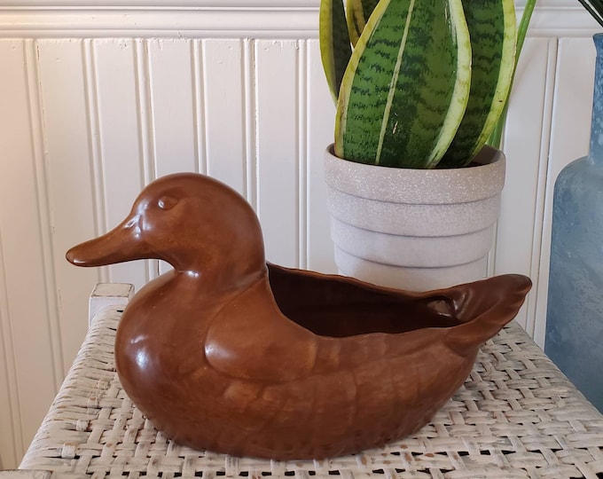 Vintage Mallard Duck Planter, Brown Duck Pottery Plant Holder, Antique ...