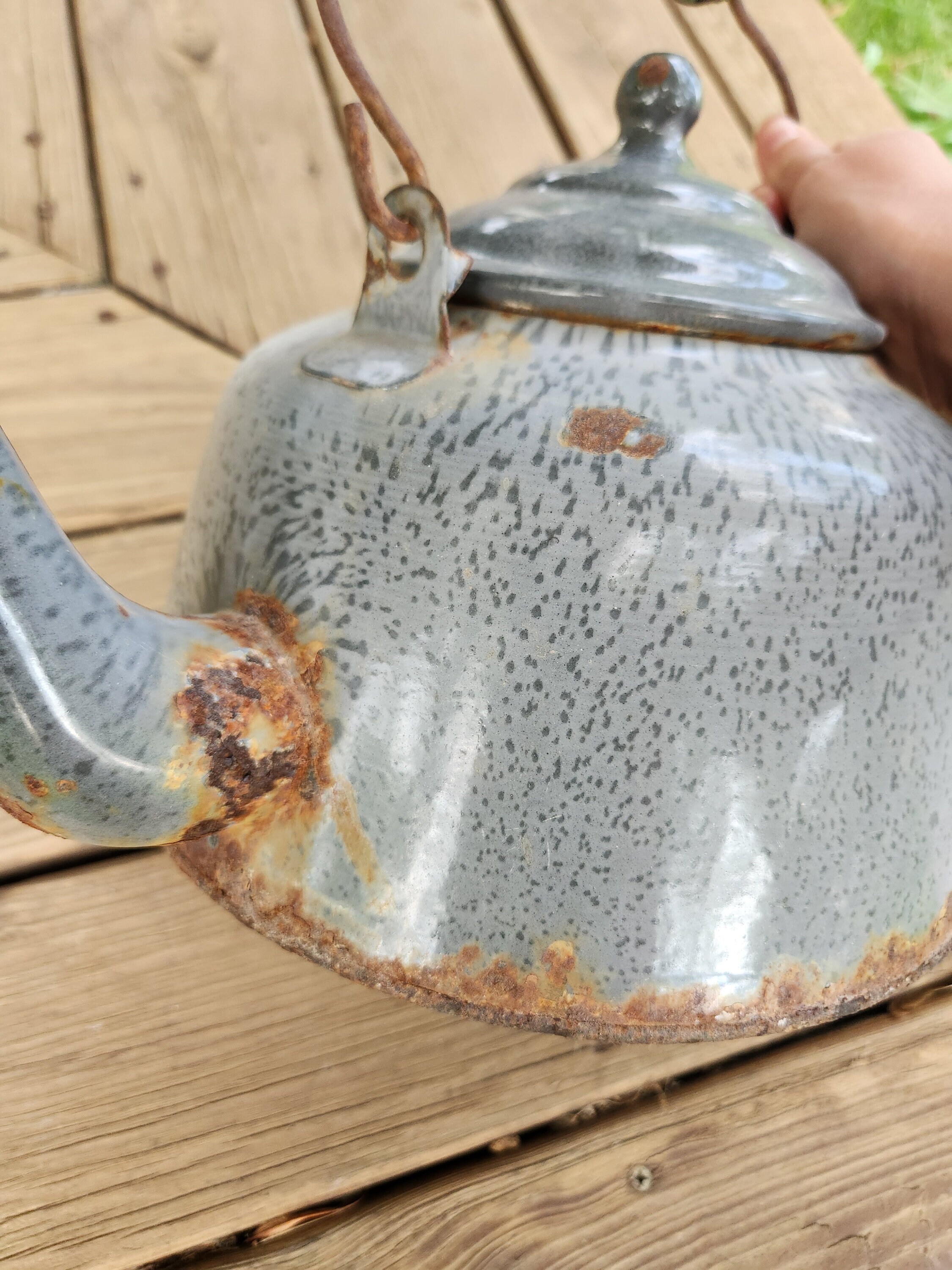 Vintage Enamelware Teapot, Old Fashioned Oversized Teapot, Gray ...