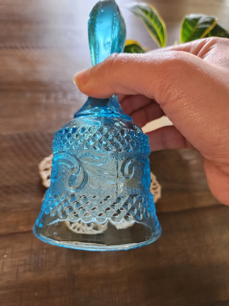 Fenton Blue Glass Bell, Diamond Point Scroll Design - Etsy