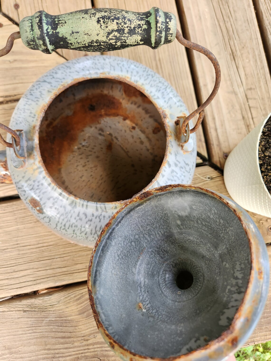 Vintage Enamelware Teapot, Old Fashioned Oversized Teapot, Gray ...