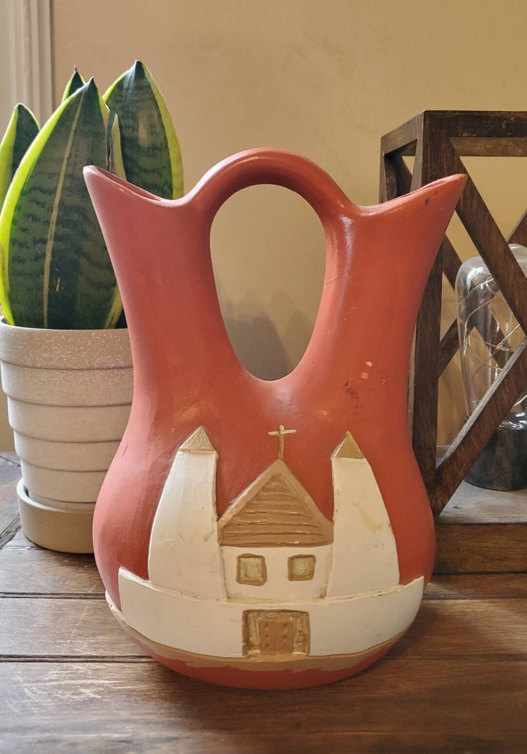 Native American Wedding Vase Orange Navajo Wedding Vase 2 Sided Pottery ...