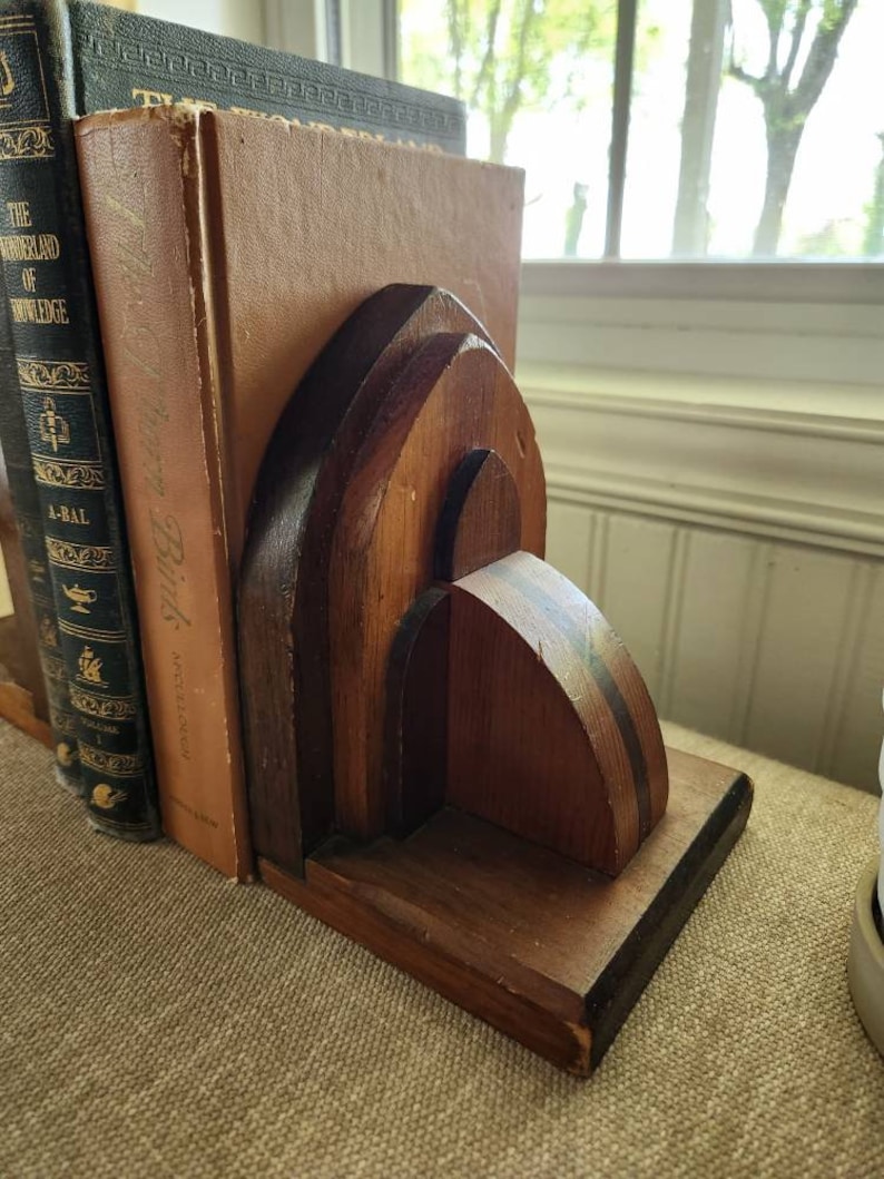 Art Deco Wood Bookends, Wood Handmade Two-tone Bookends, Durable Wood ...