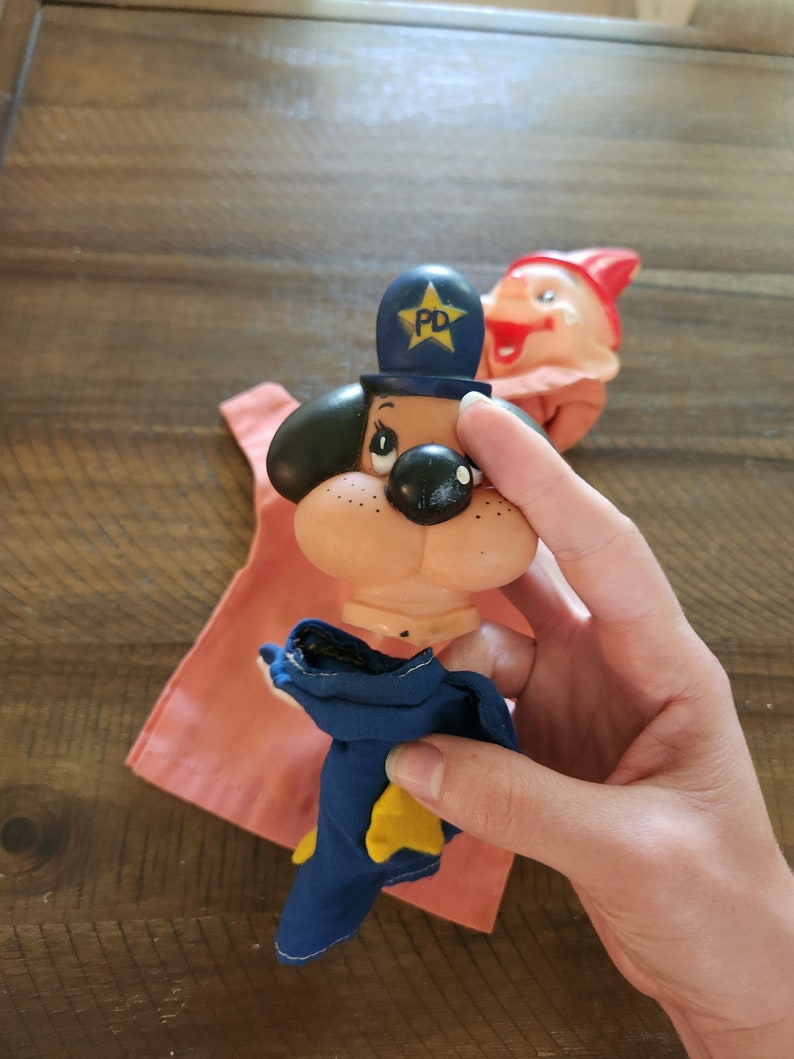 Vintage Hand Puppets Dopey and Police Dog Puppets Bath Toy - Etsy