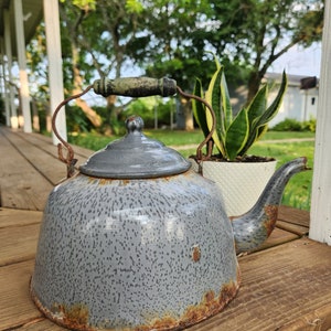 Vintage Enamelware Teapot, Old Fashioned Oversized Teapot, Gray ...