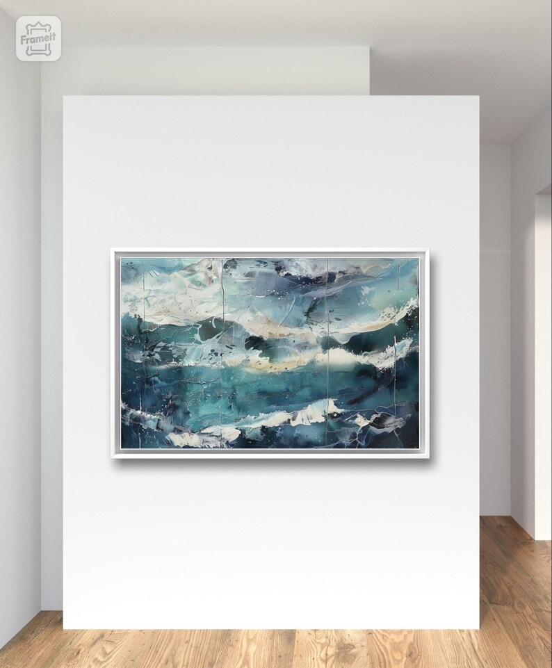 Blue Abstract Ocean Wave Art Print: Coastal Living Room Decor - Etsy
