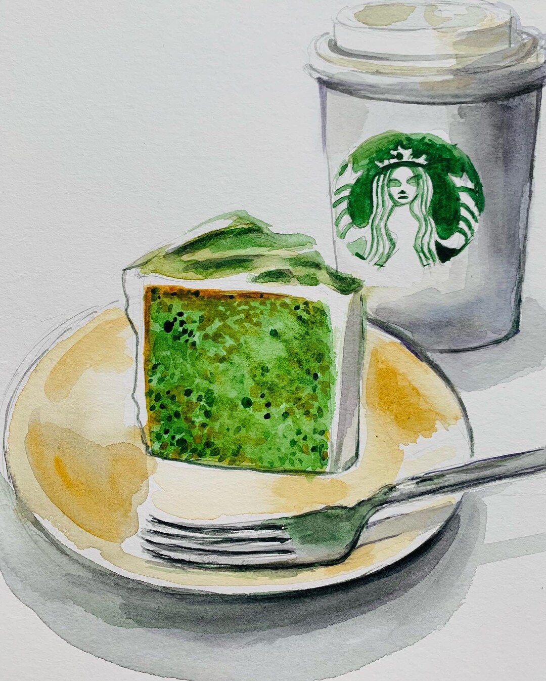 Matcha Cake Original Painting Art - Etsy