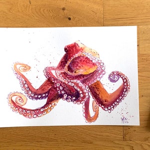Octopus Original Watercolor Painting, Oceanlife Original Watercolor ...