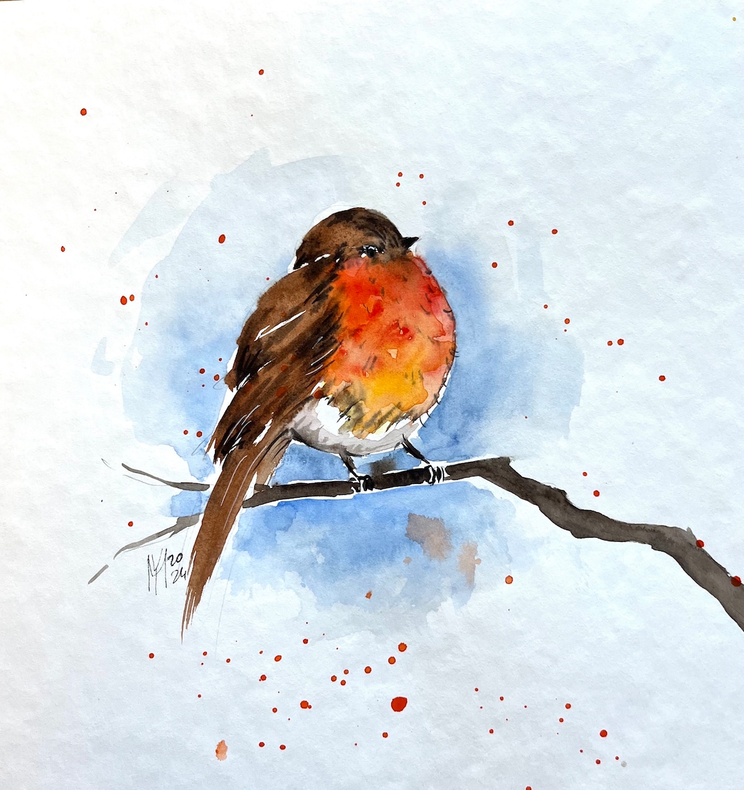 Robin Bird Original Painting Wall Art Farmhouse Wall Art Holidays Wall ...