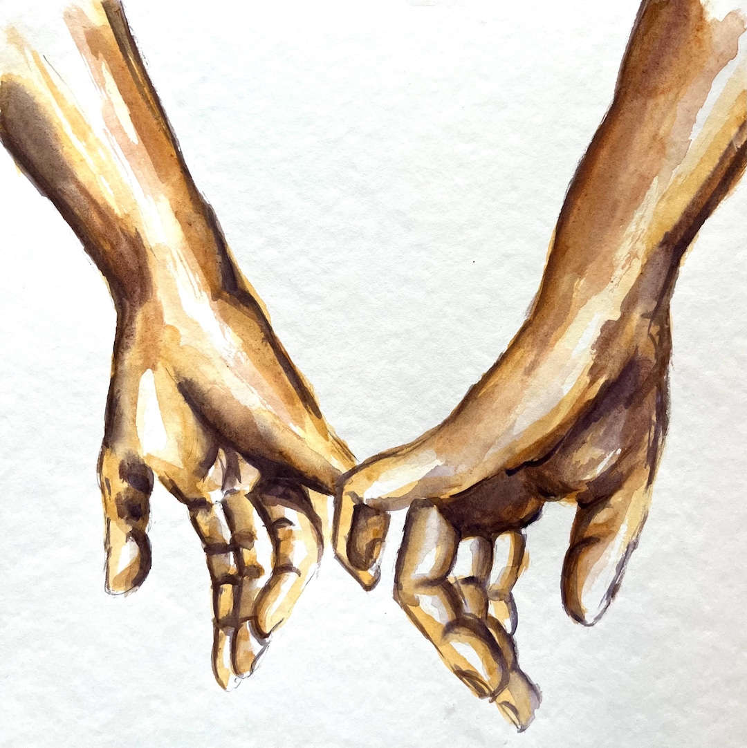 Lovers Hands Pinky Promise Original Art Watercolour Painting Wall Decor ...