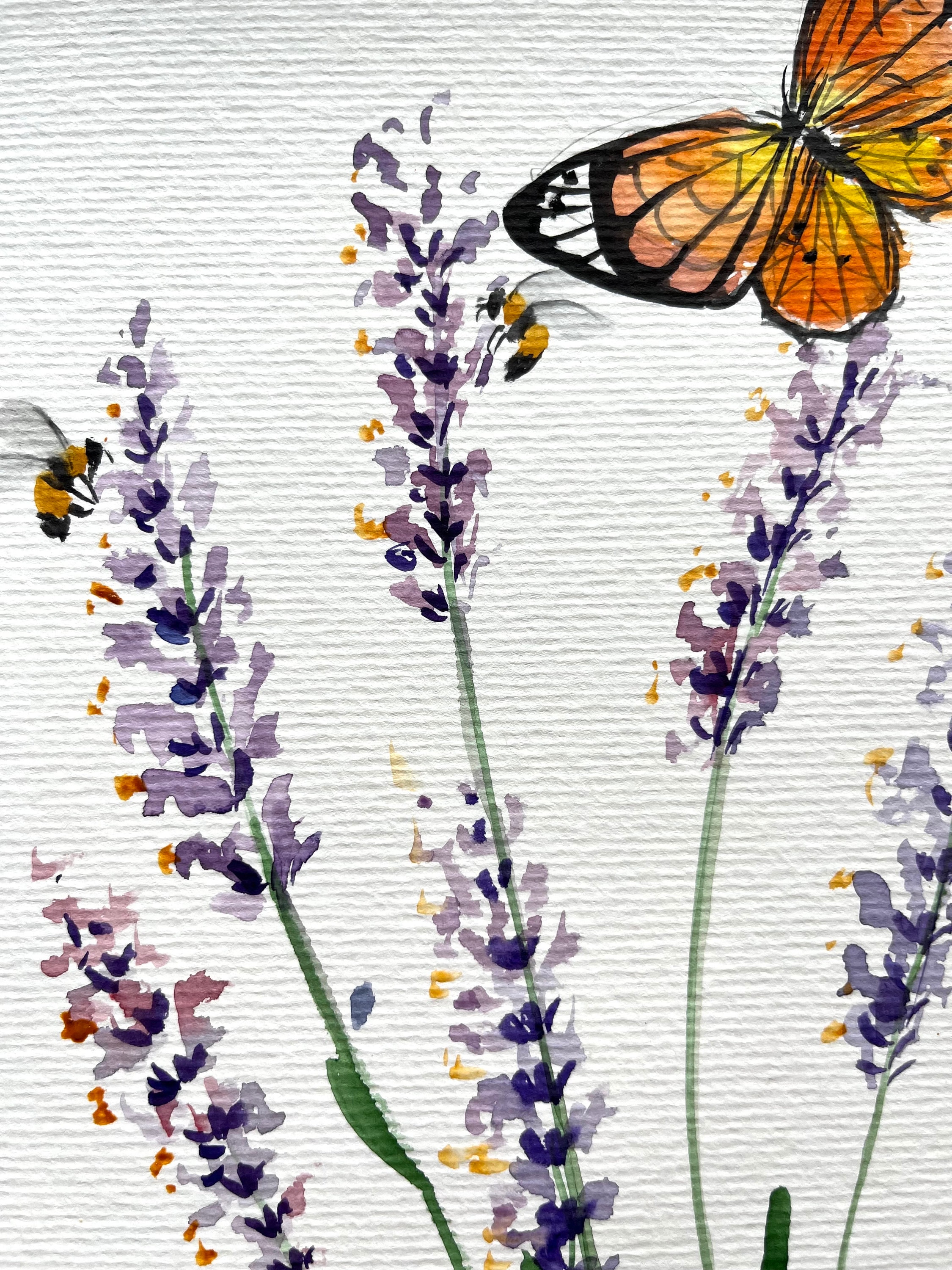 Lavender and Bee Watercolor Painting: Botanical Meadow Art (20x30 Cm ...