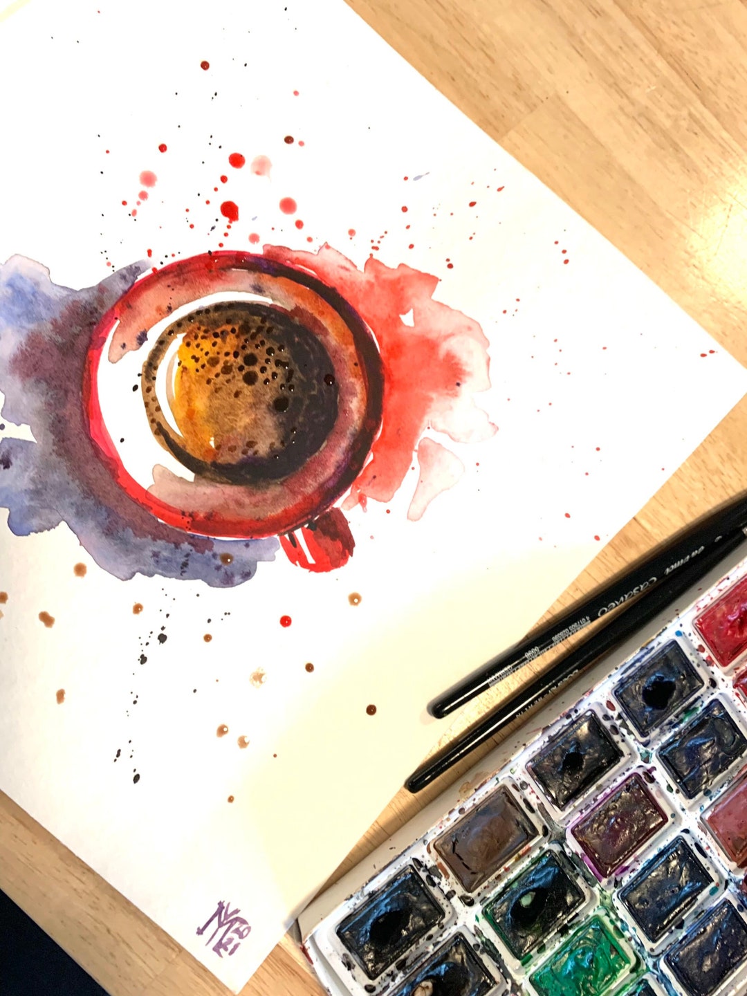 Original Watercolor Painting, Hand Painted Coffee Painting, Cute Coffee ...