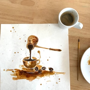 Coffee Watercolor Painting Set: Original Handmade Art (25x25cm) - Etsy