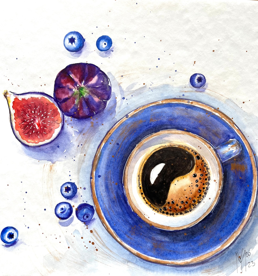 Good Morning Coffee Original Painting Wall Decor Figs Art Blauberry ...