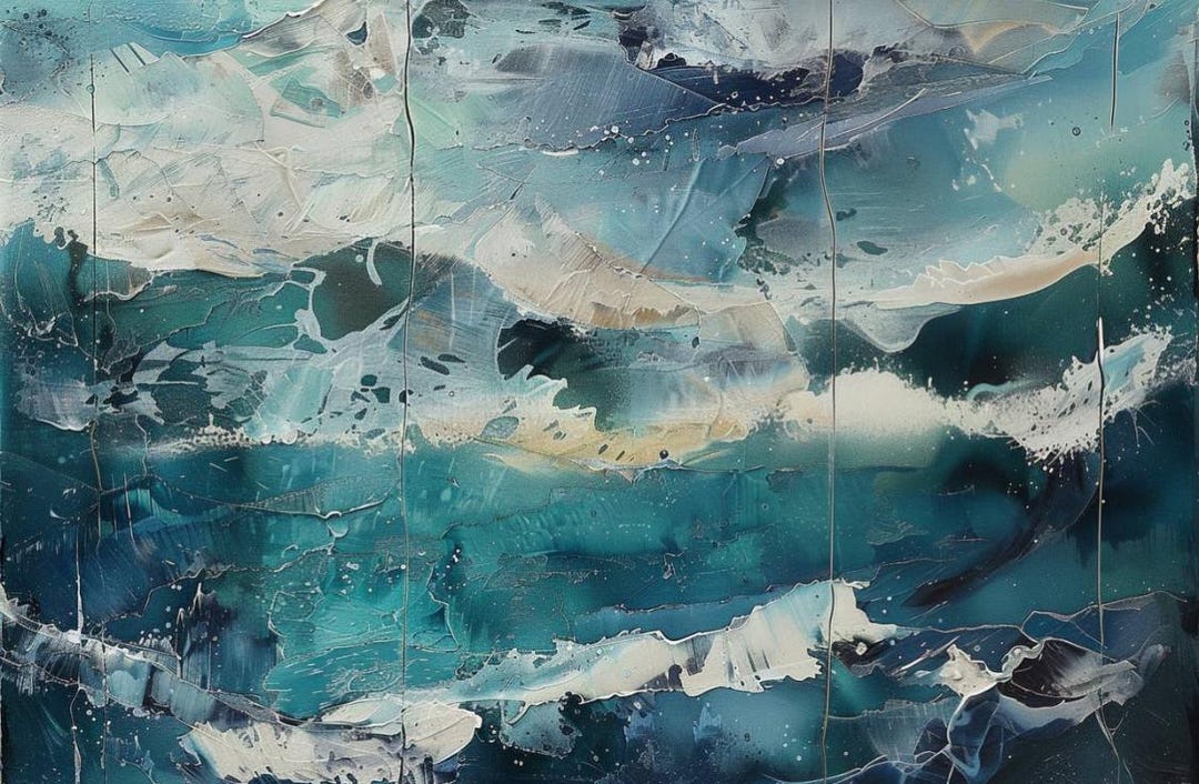 Blue Abstract Ocean Wave Art Print: Coastal Living Room Decor - Etsy