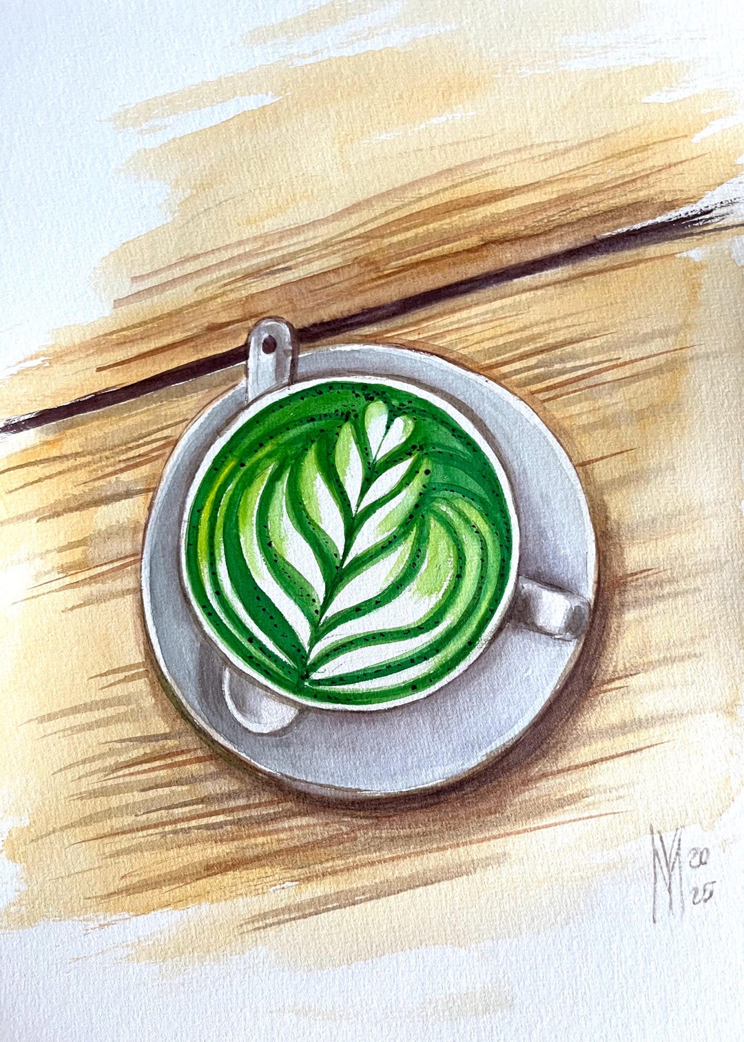 Matcha Latte Art Original Watercolour Painting Home Decor Mother's Day ...