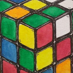 Rubik's Cube Original Art Watercolor Painting Retro Wall Decor Boho ...
