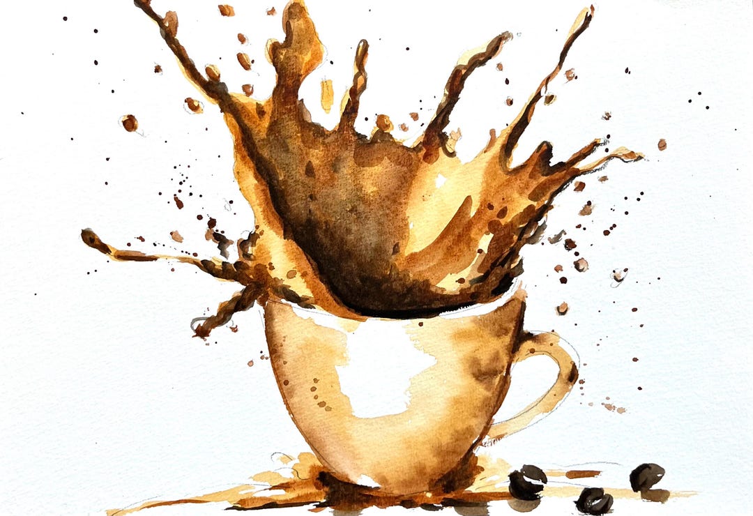 Real Coffee Cup Splash Watercolor Painting: Coffee Bar Art - Etsy