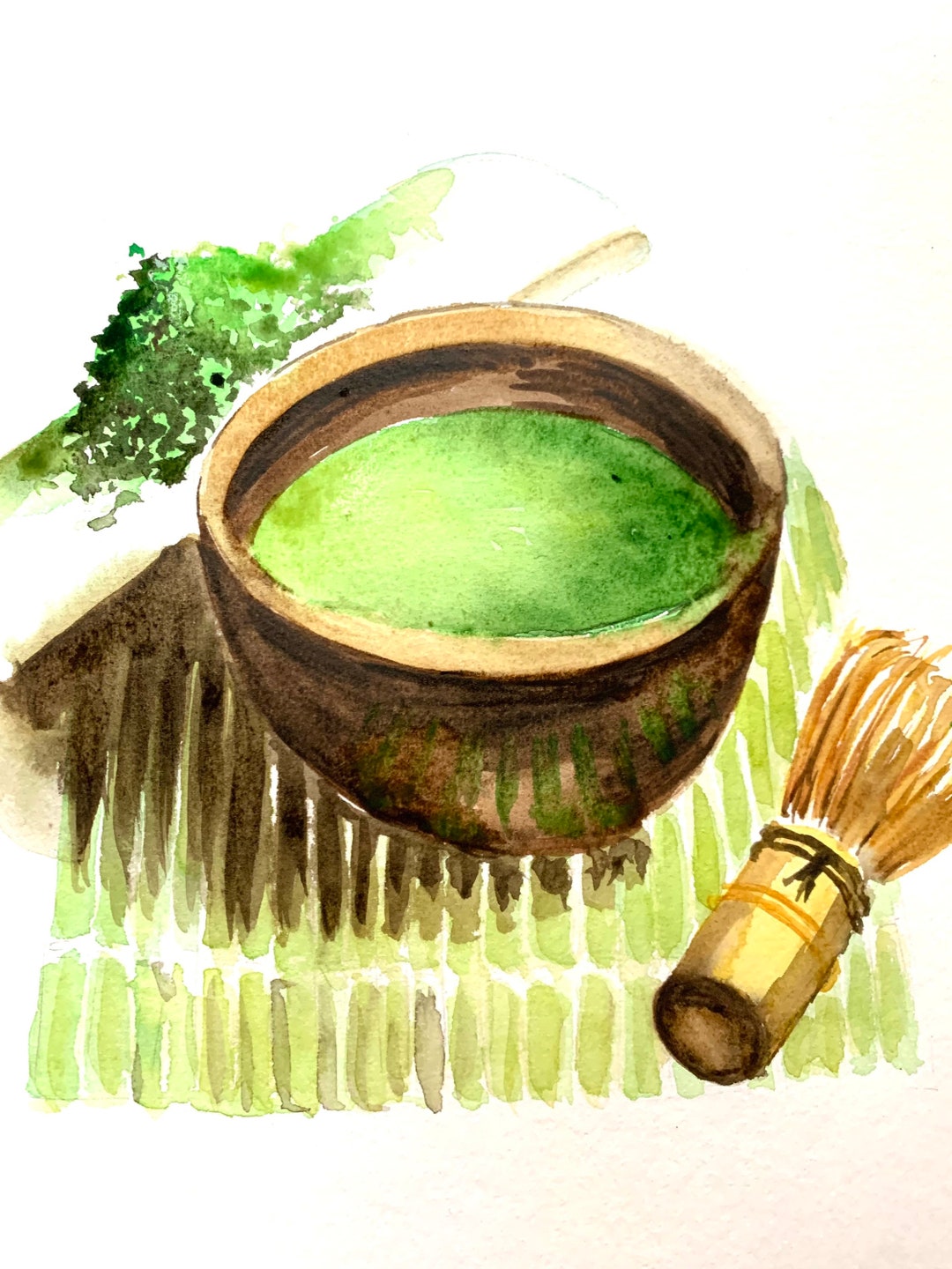 Matcha Green Tee Original Watercolour Painting Wall Art Home Decor Gift ...